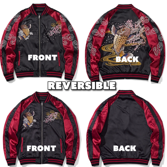 Sakura Koi Stream Sukajan Souvenir Bomber Jacket (Reversible) – Shizuka ...